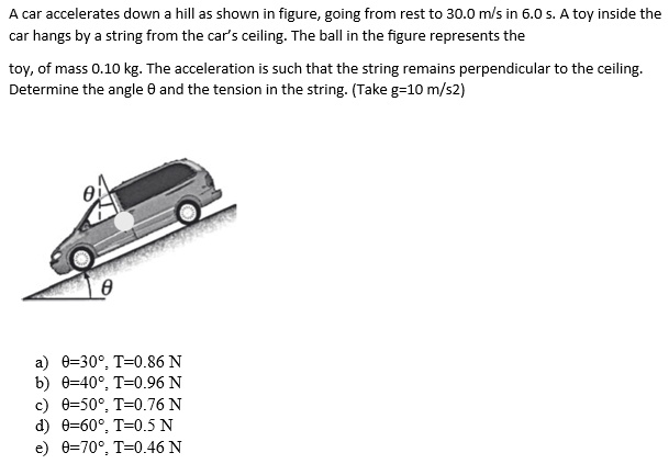 SOLVED:car accelerates down hill as shown in figure, going from rest to ...