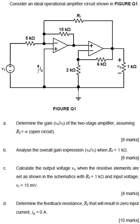 Consider an ideal operational amplifier circuit shown in FIGURE Q1. Rf 15 ?? 5 ?? + + 6 ?? + Vo ...