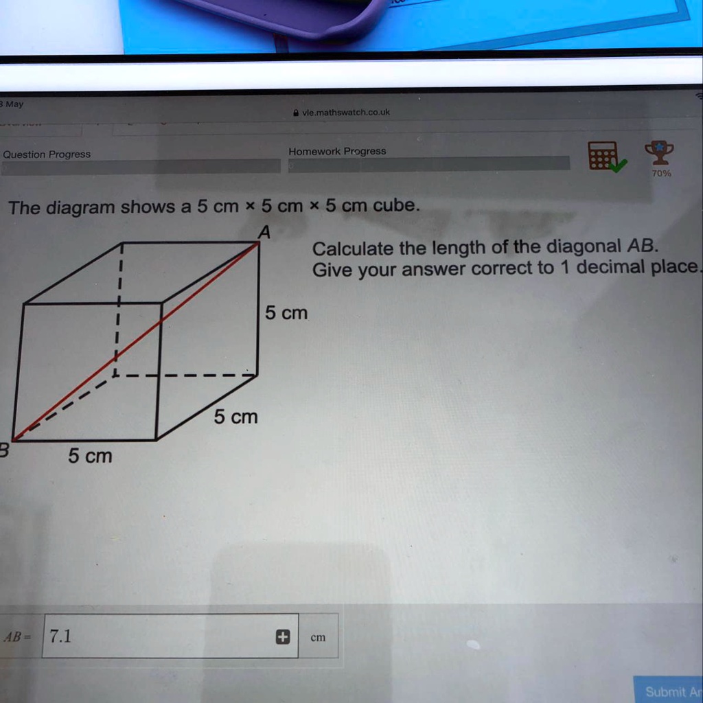 the diagram shows a 5 cm x 5 cm x 5 cm cube a calculate the length of ...