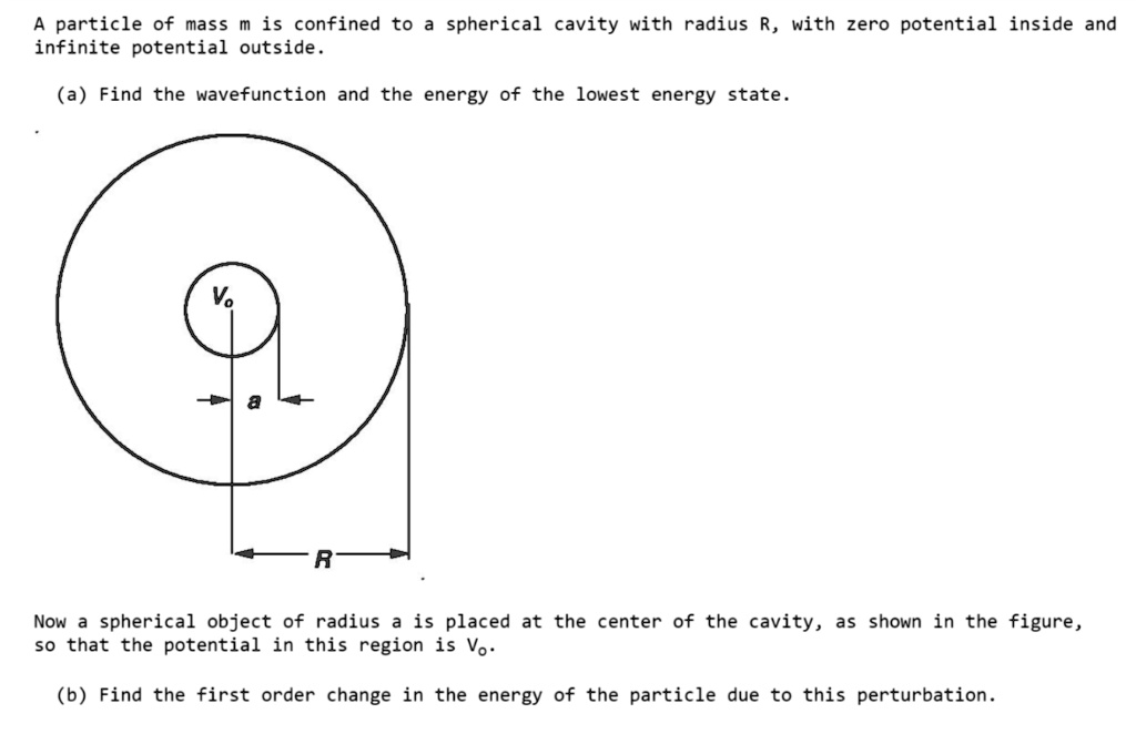 SOLVED: A particle of mass m is confined to a spherical cavity with ...