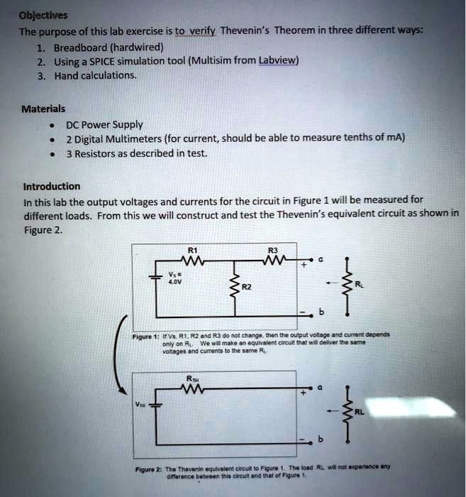 Objectives The purpose of this lab exercise is to verify Thevenin's Theorem in three different ...