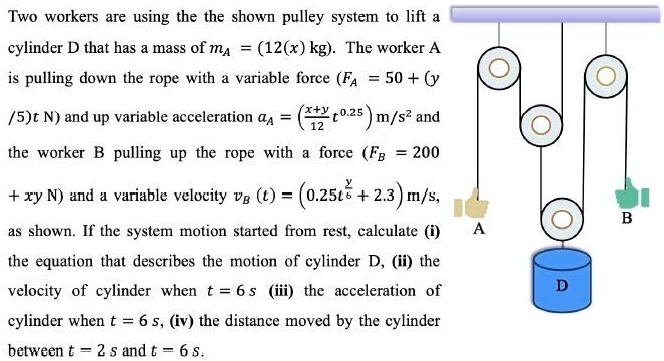 SOLVED: Two workers are using the shown pulley system to lift a ...