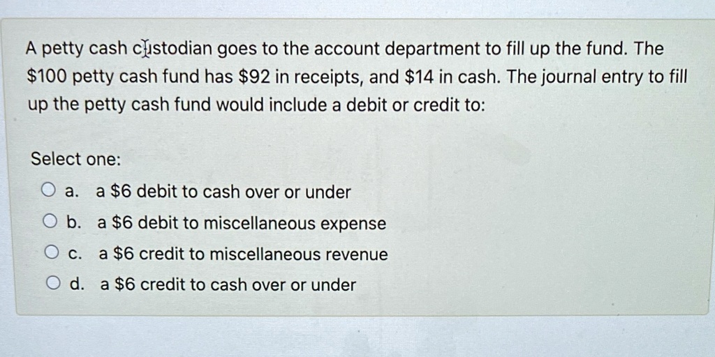 A petty cash custodian goes to the account department to fill up the ...