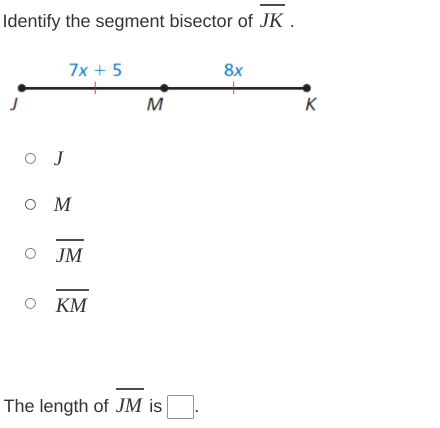 Identify the segment bisector of JK
