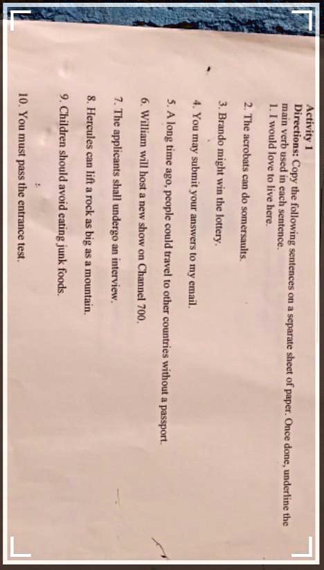 activity 1directions copy the following sentences on a separate sheet ...