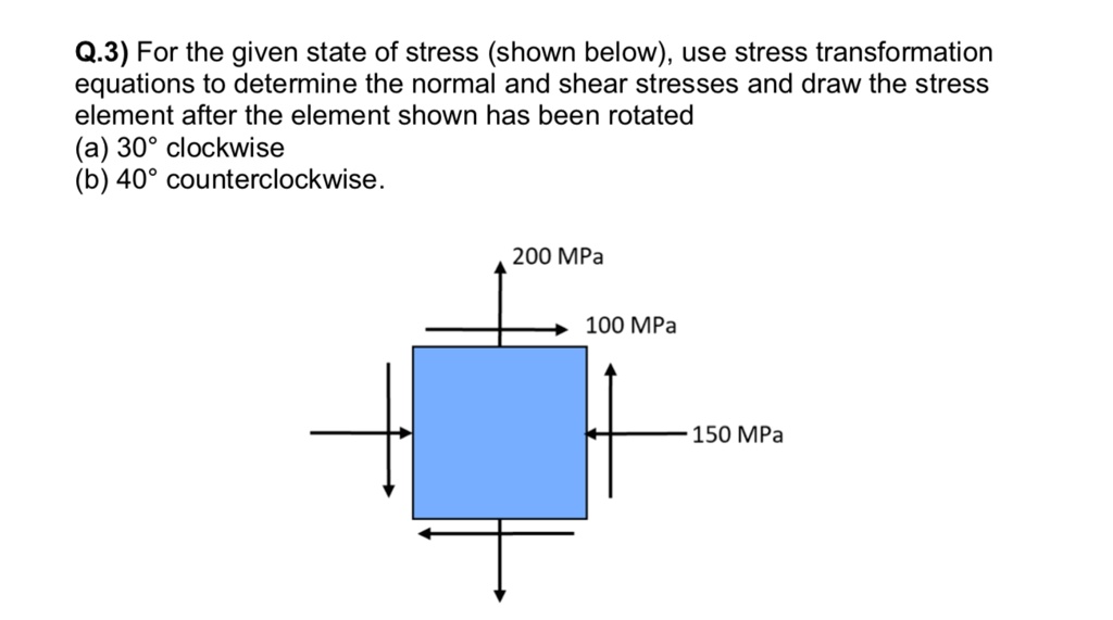 Q.3) For the given state of stress (shown below), use stress ...