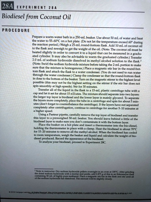 SOLVED:28A EXPER |MEnT 2 8 A Biodiesel from Coconut Oil PRO cED URE ...