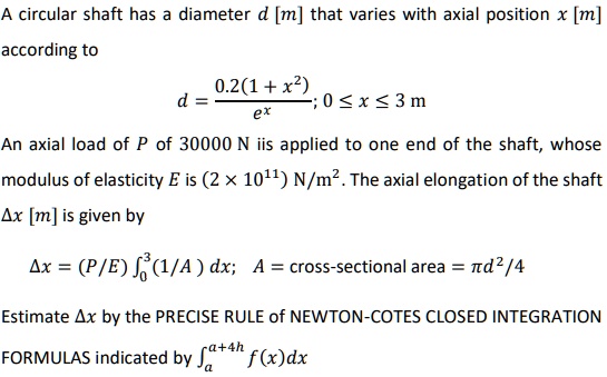 SOLVED: A circular shaft has a diameter d [m] that varies with axial ...