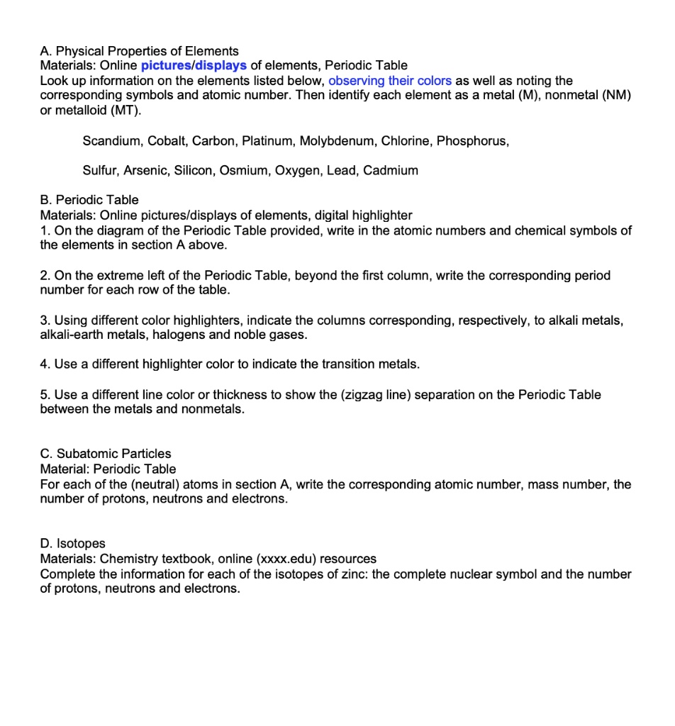 SOLVED: Physical Properties of Elements Materials: Online ...