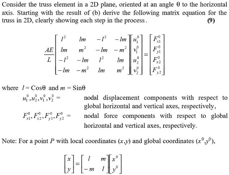 SOLVED: Consider the truss element in a 2D plane, oriented at an angle ...
