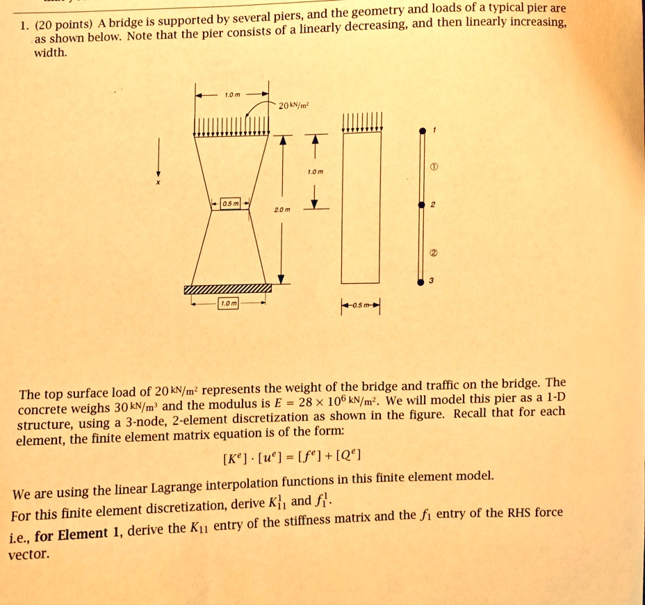 1 20 points a bridge is supported by several piers and the geometry and ...
