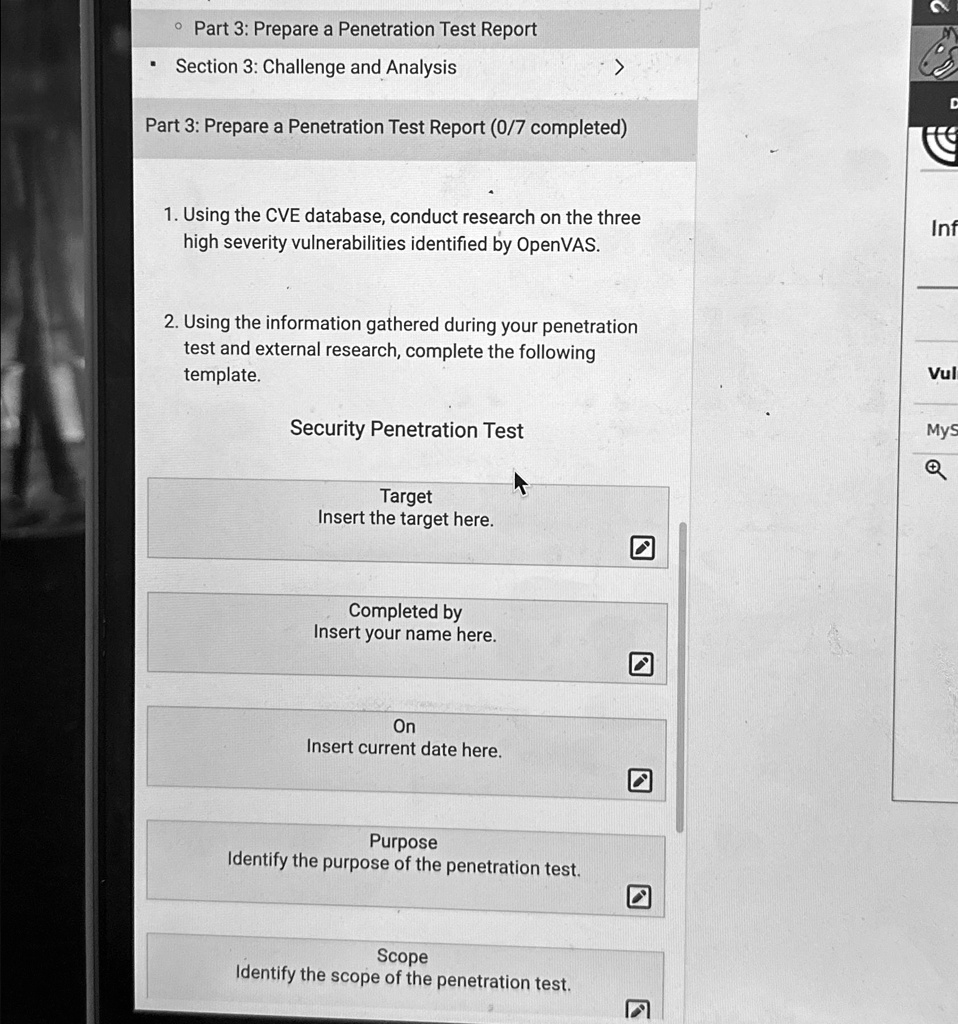 Part 3: Prepare a Penetration Test Report Section 3: Challenge and ...