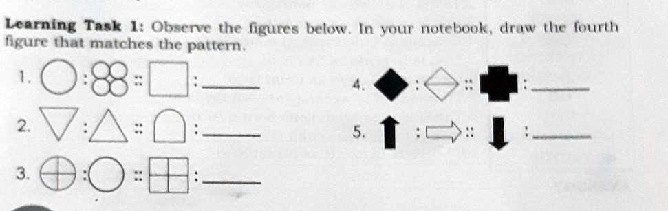 SOLVED: Learning Task 1: Observe the figures below. In your notebook, draw the fourth figure ...