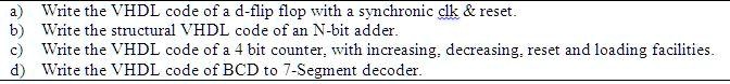 Solved A Write The Vhdl Code Of A D Flip Flop With A Synchronous Clock And Reset B Write The