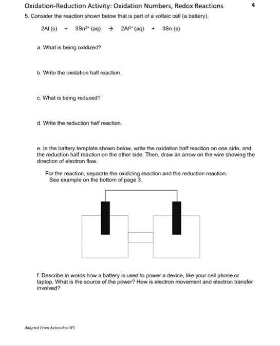 SOLVED:Oxidation-Reduction Activity: Oxidation Numbers Redox Reactions ...