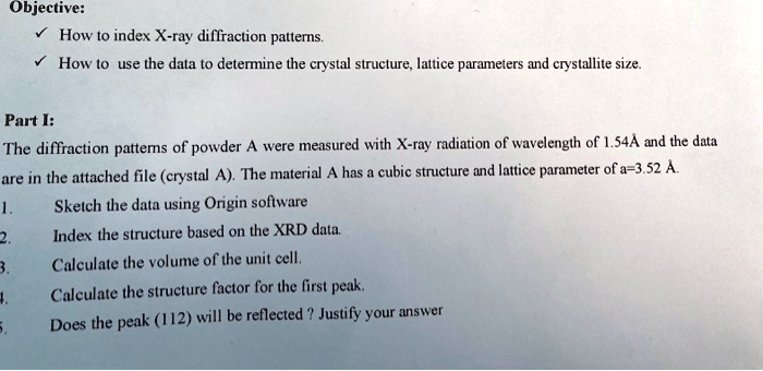 SOLVED: Objective: How to index X-ray diffraction patterns and use the data to determine the ...