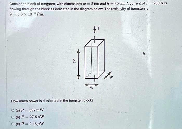 Consider a block of tungsten, with dimensions w = 5 cm and h = 30 cm. A ...