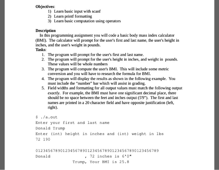 Solved Objectives 1 Learn Basic Input With Scanf 2 Learn Printf Formatting 3 Learn Basic