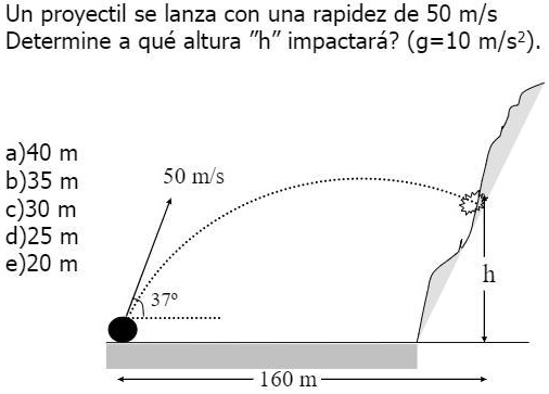 SOLVED: Un proyectil se lanza con una rapidez de 50 m/s. Determine a que altura "h" impactará (g ...