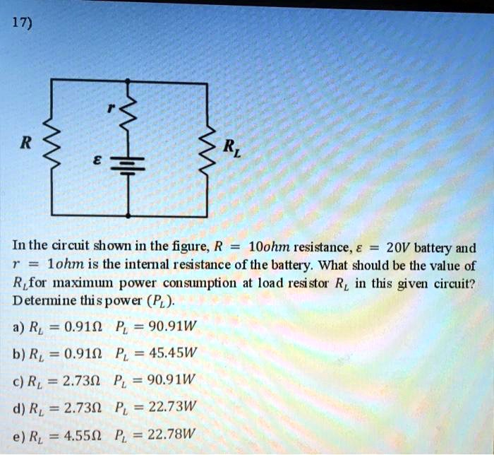 SOLVED: In the circuit shown in the figure, R = 10 ohm resistance = 20V battery and r = 1 ohm is ...