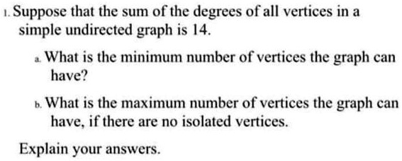 1. Suppose that the sum of the degrees of all vertices in a simple undirected graph is 14. a ...