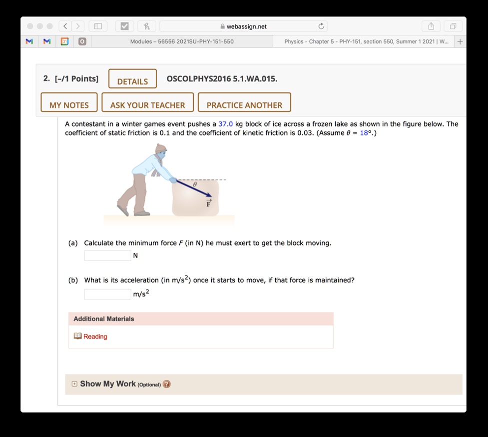 SOLVED: Text: webassign.net Modules 56556 2021SU-PHY-151-550 Physics Chapter PHY-151, section ...