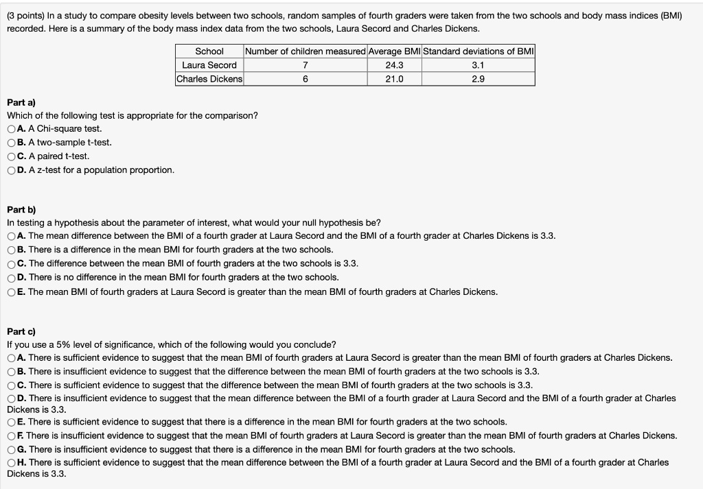 SOLVED points In Study To Compare Obesity Levels Between Two Schools solved-points-in-study-to-compare-obesity-levels-between-two-schools