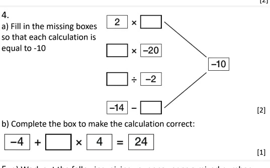 SOLVED: a) Fill in the missing boxes that each calculation is equal to-10 -20 10 b) Complete the ...