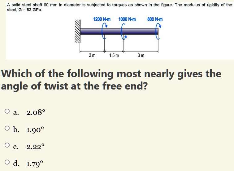 A solid steel shaft 60 mm in diameter is subjected to torques as shown ...