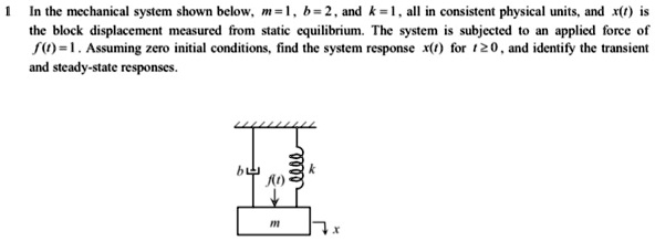 in the mechanical system shown below m1 b2and k1 all in consistent physical units and xt is the ...