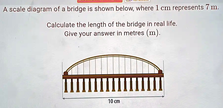 SOLVED: A scale diagram of a bridge is shown below; where 1 cm represents 7m Calculate the ...
