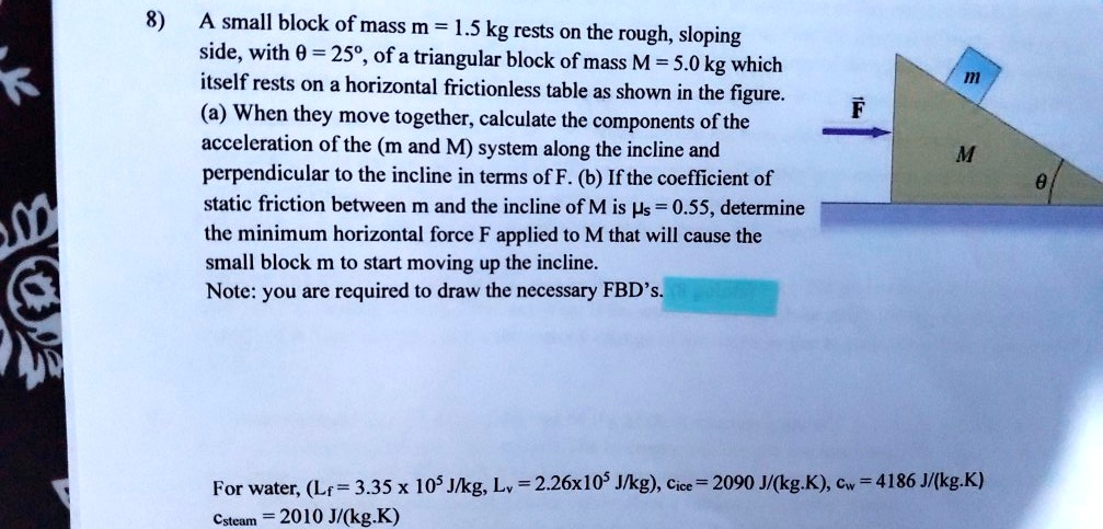 8 a small block of mass m 15 kg rests on the rough sloping side with 0 259 of a triangular block ...