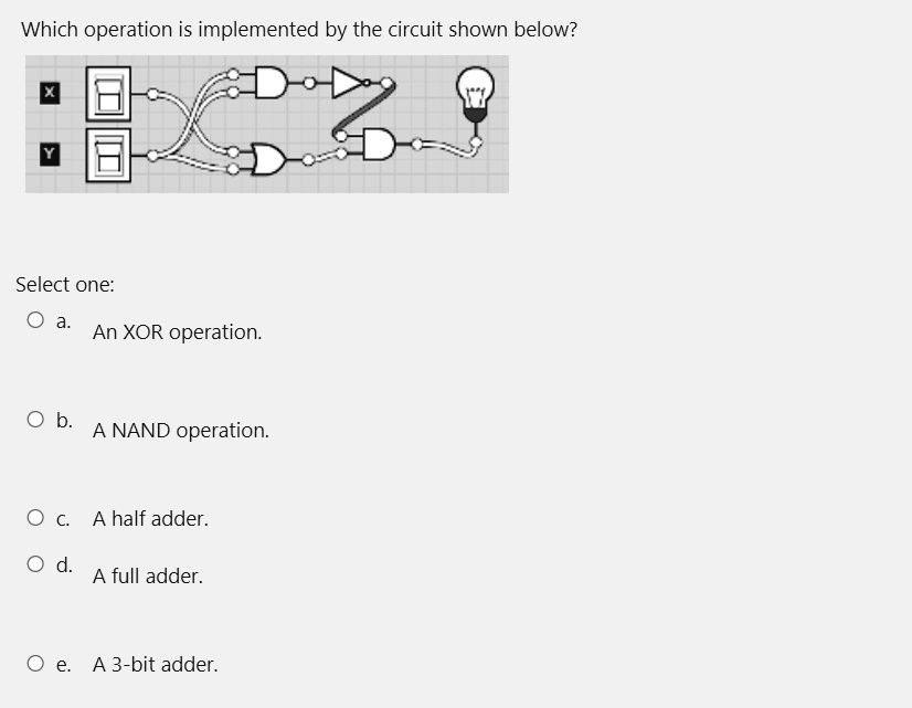 SOLVED: Which operation is implemented by the circuit shown below? Select one: An XOR operation ...
