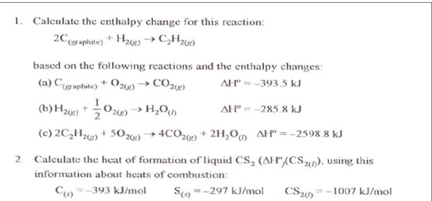 SOLVED: 1. Calculate the enthalpy change for this reaction: 2 C ...