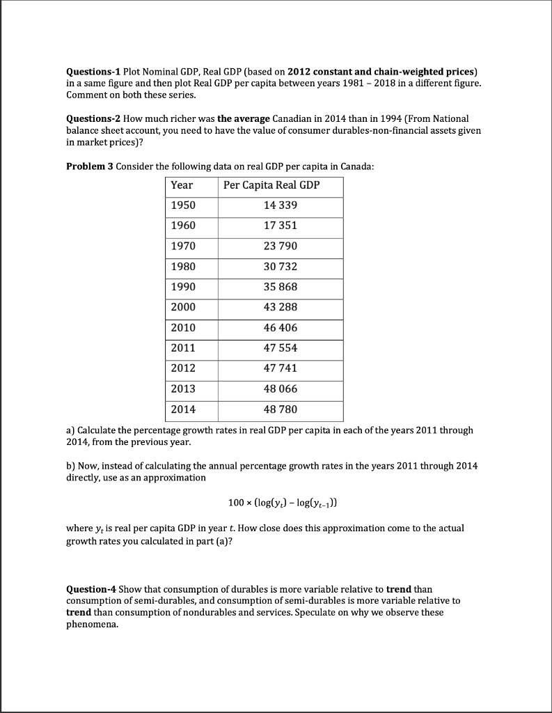 SOLVED: Questions-1: Plot Nominal GDP, Real GDP (based on 2012 constant and chain-weighted ...