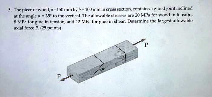 SOLVED: The piece of wood, a = 150 mm by b = 100 mm in cross section ...