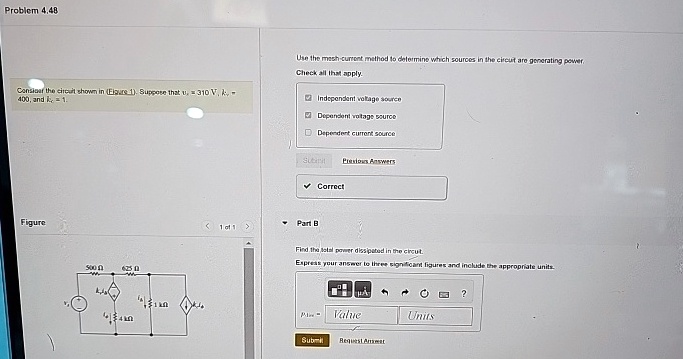 problem 448 consider the circuit shown in figure 1 suppose that vs 310 v kv 400 and ki 1 use the ...