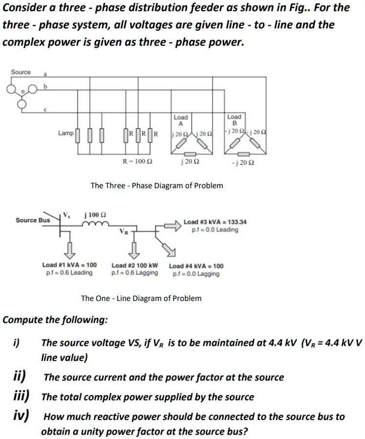 SOLVED: Consider a three-phase distribution feeder as shown in Fig. For ...