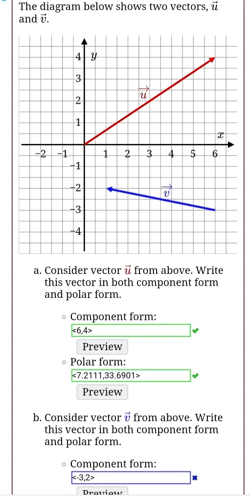 SOLVED: The diagram below shows two vectors: U and v. a. Consider ...