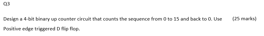 Q3 Design a 4-bit binary up counter circuit that counts the sequence ...