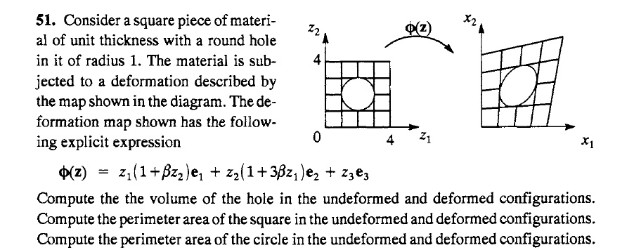 51. Consider a square piece of material of unit thickness with a round hole in it of radius 1 ...