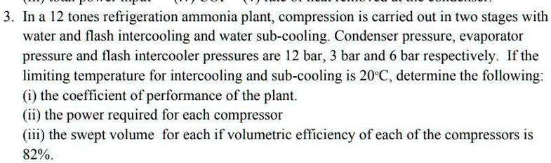 In a 12-ton refrigeration ammonia plant, compression is carried out in ...