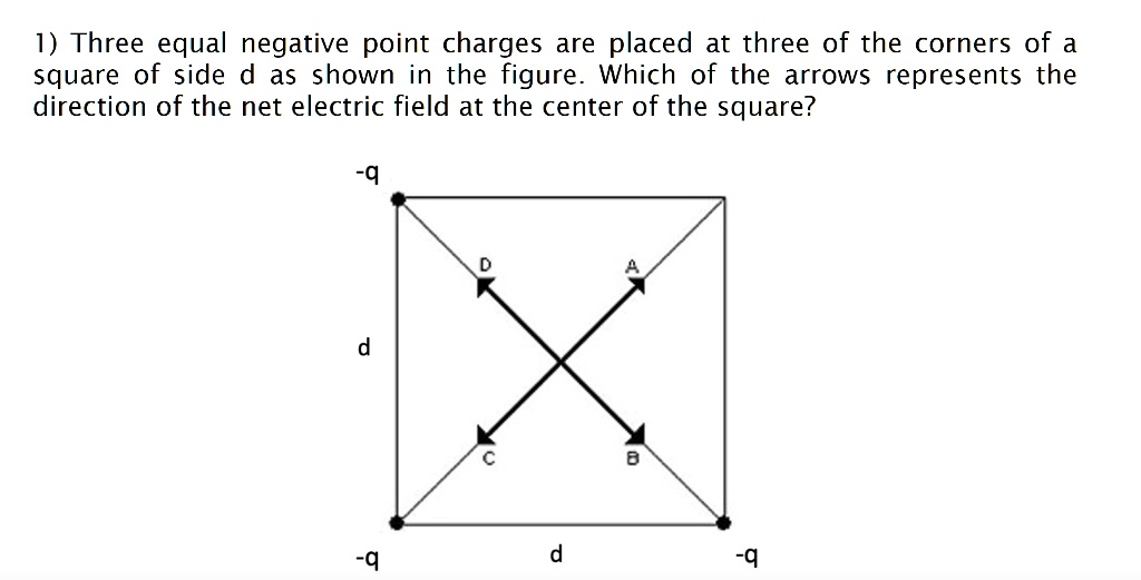 1) Three equal negative point charges are placed at three of...