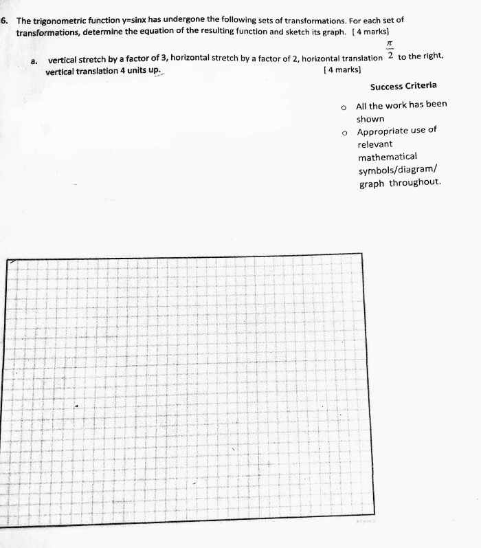 The Trigonometric Function Y Sinx Has Undergone The Following Sets Of Transformations For Each