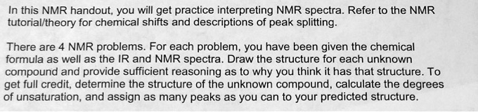 SOLVED: In this NMR handout, you will get practice interpreting NMR spectra Refer to the NMR ...