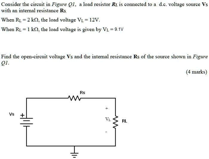 Consider the circuit in Figure Q1, a load resistor RL is connected to a d.c. voltage source Vs ...