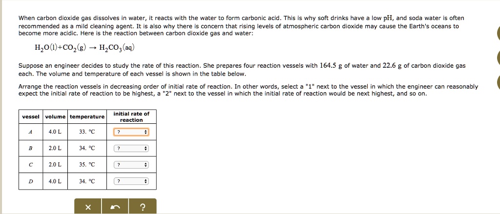 When carbon dioxide gas dissolves in water, it reacts with the water to ...