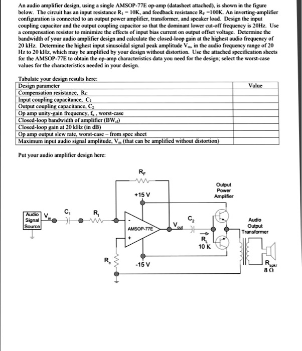 An audio amplifier design, using a single AMSOP-77E op-amp (datasheet ...