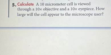 SOLVED: 5. Calculate A 10 micrometer cell is viewed through a 10 × ...