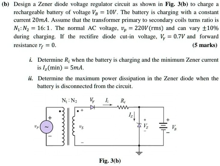 SOLVED: Design a Zener diode voltage regulator circuit as shown in Fig ...